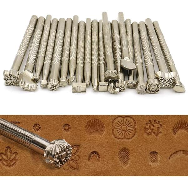 ビギナーも簡単にレザークラフトをワンランクアップできる。レザークラフト刻印20種セット。革細工をさらに楽しめるデザインスタンプセットです。刻印を当てたらハンマーを打つだけで簡単にお使いいただけます。適度な重さできれいに打ち込める金属製:金属...