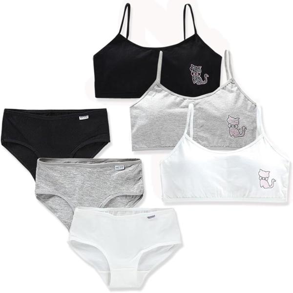 バリエーションコード : 2BRITUQLH2可愛さと快適さを兼ね備えたジュニア用ブラ＆ショーツセット　初めてのブラジャーに最適なこのジュニア用ブラとショーツの上下セットは、小学校高学年から中学生のおしゃれな女の子にピッタリです。可愛い猫ち...