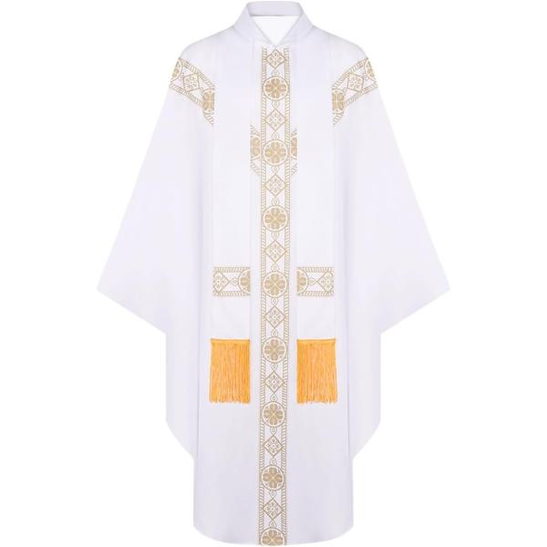 司祭のローブで特別な日の礼拝から結婚式のサプライズ、本格的な演奏会まで幅広く活用でき、着用するだけで神聖で厳かな雰囲気を瞬時に作り出します。白地に映える金色の紋章デザインは、豪華な見た目ながらも派手すぎず、教会での儀式や大切なイベントにおい...