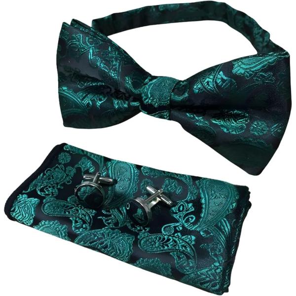 バリエーションコード : 2BRODUUCNO「立体感あるジャガード織りで魅せる、ペイズリー柄フォーマルアクセサリー3点セット」上品なペイズリー柄をジャガード織りで表現した、蝶ネクタイ（ボウタイ）、ポケットチーフ、カフスボタンを組み合わせた...