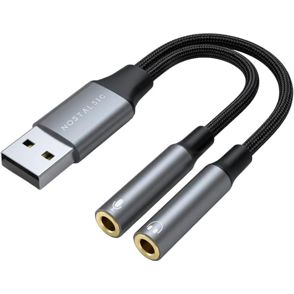 「USBオーディオ変換アダプター」 USBポートを3.5mmの「音声出力」と「マイク入力」に変換するアダプターです。お手持ちのオーディオ機器を、USBポートを備えた各種デバイスに接続できます。マイク入力端子は3極φ3.5mmに対応し、イヤホ...