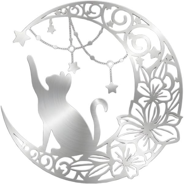 バリエーションコード : 2BRQWFG0L2「空間を広げる鏡面アート」 月と猫のシルエットが美しい、アクリル製ミラーウォールステッカー。鏡面の反射効果により、お部屋を明るく、そして奥行きのある洗練された空間へと変貌させます「猫と月の癒やし...