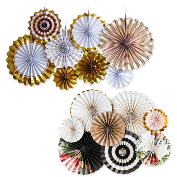 バリエーションコード : 2BUCQ1Q5GH「黒x花柄ペーパーファン8個セットで上質な華やかさ」 シックな黒地に繊細な花柄をあしらったペーパーファン8個セットは、直径約20cm、25cm、30cm、40cmの4サイズを各2個ずつ組み合わせ...