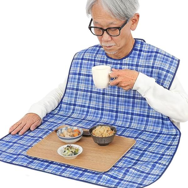 バリエーションコード : 2BR9NNN0X6「服も床も汚さない安心のワイド設計」 横幅・丈ともにゆったり設計のお食事用エプロンです。男性の方でもしっかりカバーでき、衣類を食べこぼしから守ります。介護者もご本人も安心してお食事できます。「テ...