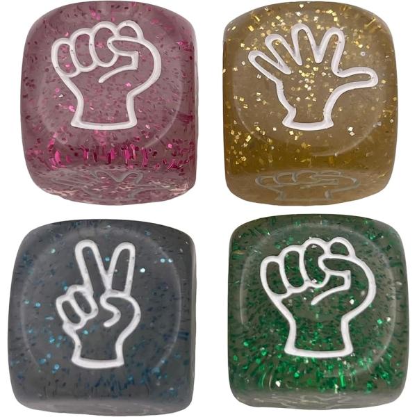 新しい楽しさ。じゃんけんサイコロ４色セットです。サイズ：2x2x2cm　重量：8.6g/個品番：EDEN-1076　簡易パッケージ