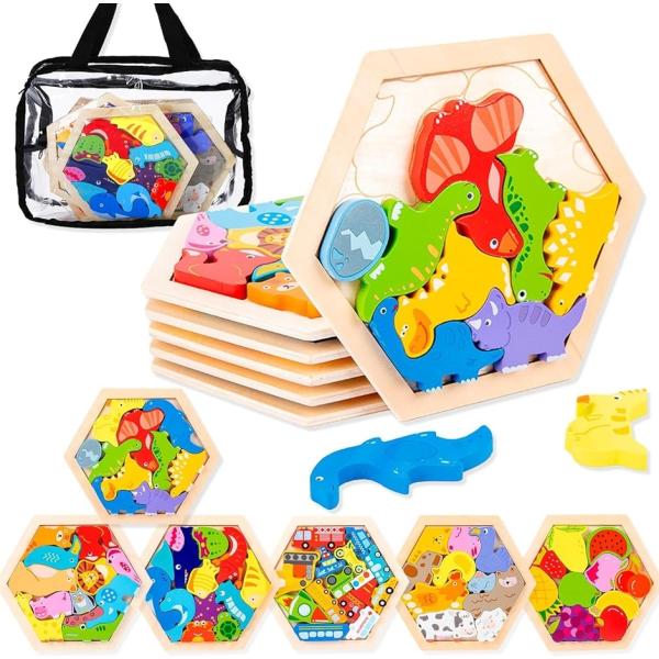 「6種のバリエーションで飽きずに遊べる」動物・果物・車など6種類のパズルがセットになっており、飽きずに楽しめます。形や色の違いを遊びながら学べるので、想像力や集中力、観察力も自然に育ちます。「お片付けも学べる収納バッグ付き」遊んだ後は付属の...