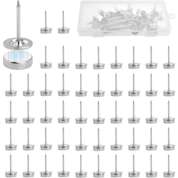 「収納ボックス付き50セット」10x3mmの磁気式押しピン50組に、便利な収納ボックスが付属します。画鋲部分は15x11mm、磁石は10x3mmのコンパクトサイズで携帯性に優れ、豊富な数量であらゆる吊り下げニーズに対応できます。「高耐久性の...