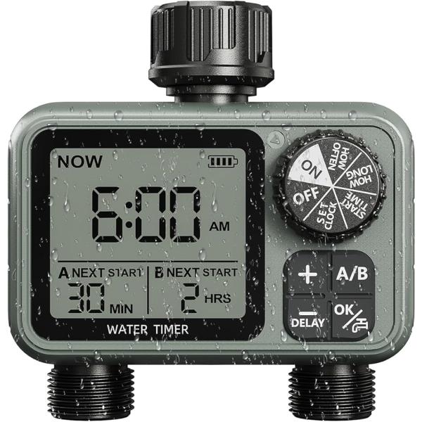 「マニュアルレインディレイ機能 」：この新しいアップグレードされた2025年のデジタルガーデンウォータータイマーは、マニュアルレインディレイ関数を備えています。雨季に柔軟に適用して、設定した散水スケジュールを遅らせて、水のやりすぎを防ぎ、芝...