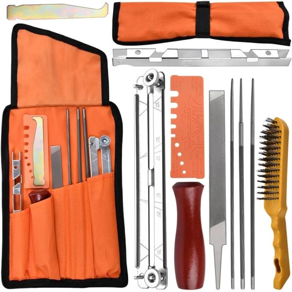 パッケージ内容:3サイズ(5/32インチ、3/16インチ、7/32インチ)の丸鋸チェーンファイル、6インチフラットファイル1個、デプスゲージ1個、ファイリングガイドホルダー1個、バーグルーブクリーナー1個、クイックチェックゲージ1個、ユニバ...