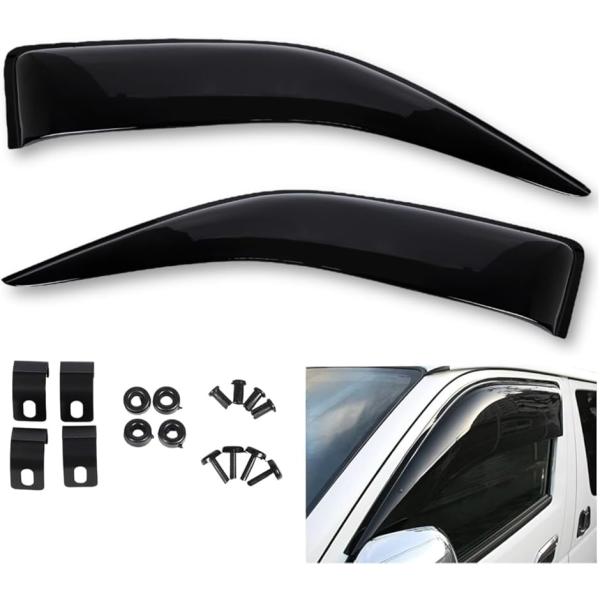 バリエーションコード : 2BU2PYWUG2ハイエース200系用 ワイドドアバイザー 艶ありブラック 不透明タイプ 1型〜7型対応 平成16年〜現行 社外品  「セット内容」 ドアバイザー 左右セット、固定用金具  「適合車種（参考）」 ...