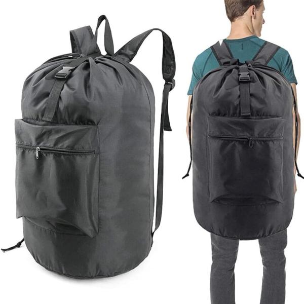 「背負える洗濯バッグで快適な持ち運びを実現」リュックタイプのランドリーバッグです。快適な幅広ショルダーストラップのデザインで肩への圧力を軽減し長距離の持ち運びやコインランドリーへの移動がラクに。　41cmx81cmの大容量サイズで十分な衣類...