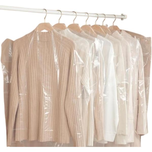 「大切な衣類を守る衣類カバー50枚セット」 湿気やホコリから衣類をしっかりガードする、透明ビニール製の衣類カバーです。「中身が見えるクリア素材」 透明タイプなので中の衣類が一目で確認でき、衣替えや収納時の整理にも便利です。「防湿・防塵に優れ...