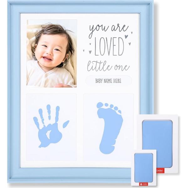 バリエーションコード : 2BU4OPTVLG「フォトフレームと転写スタンプのセット」 赤ちゃんやペットの手足を汚さずにかんたんに形が残せる、フィルム転写タイプのスタンプと、かわいらしい樹脂製フォトフレームをセットにしたメモリアルボックスで...