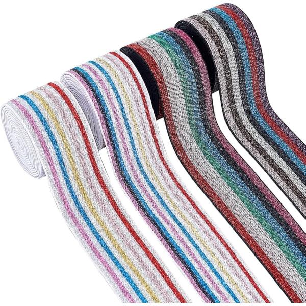 サイズ詳細：パッケージに4ロールのニットゴムバンドが含まれて、1色/ロール、各色2ヤード（1.82m）、合計8ヤード（7.3m）があり、幅は40mmです。高品質の素材：高品質の弾性繊維で作られており、通気性と伸縮性があり、カール、摩耗や毛玉...