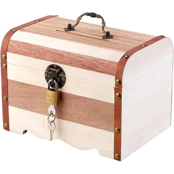 「インテリアにもなるおしゃれな貯金箱」レトロな小物やアンティーク風のデザインが好きな方にぴったりの、木製の貯金箱。温かみのある木製素材と、アンティーク調のデザインが魅力です。貯金箱としてだけでなく、インテリアとしても活躍し、お部屋におしゃれ...