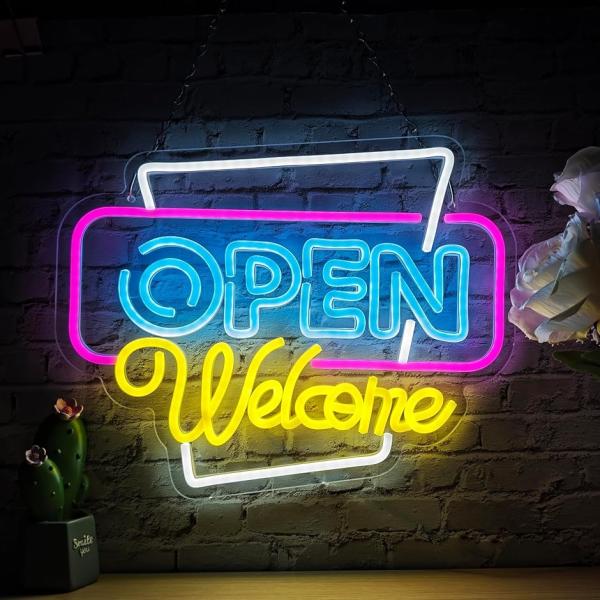 バリエーションコード : 2BUU2TU3NF「店舗看板にピッタリ・素晴らしいギフト」Open Welcomeネオンサインは理想的な店舗看板で、居酒屋、飲食店、カフェ、バー、パーティー、居酒屋、クラブ、喫茶店、レストラン、あらゆるシーンで大...