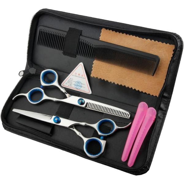 バリエーションコード : 2BU9432Q1G「セット内容」散髪用カットはさみ、すきばさみ、ヘアクリップ２個、くし、クリーニングクロス、専用収納ケースのセットです。子供にもちょうどいい。家族で簡単に使えるヘアカット道具一式セットです。髪の長...