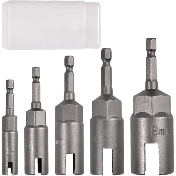 バリエーションコード : 2B9V9YF60U「内容物」5本組 蝶ナットドライバービット（全長80mm、内径10/12/14/16/18mm、溝深さ10/12/14/16/18mm、溝幅3.6/5/6/6/8.1mm）。「材質」ウイングナッ...