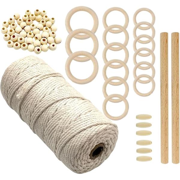バリエーションコード : 2BUCWQSTU8100％コットンの紐を使用したマクラメキット。手触りが良く暖かみのある仕上がりが特徴です。リングやタペストリー棒など付属品も揃っており、初心者セットとしてDIYや手芸に最適です。天然素材ならでは...