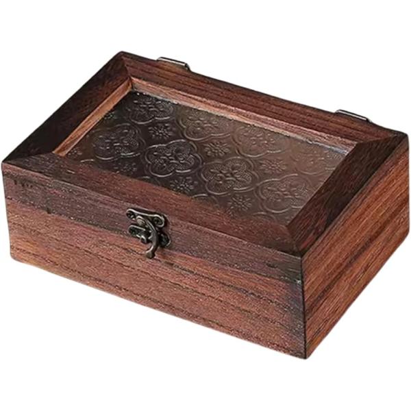 バリエーションコード : 2BUC6I22G0「小物入れ 蓋付き 木製ボックス」天然木を使用したアンティーク調デザイン。美しいパターンガラスの蓋がアクセサリーを優雅に収納・展示し、伝統的な木工仕上げで上質な質感を実現したジュエリーボックスで...