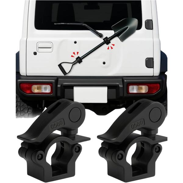 「愛車を引き立てる、機能美あふれるタフデザイン」 マットブラックの重厚感でジムニーをドレスアップ。スコップ以外にも斧やパラソルを固定できる高い汎用性。「車内を汚さずスマート収納」 泥や砂で汚れたスコップも車外に収納。狭いスペースを有効活用し...