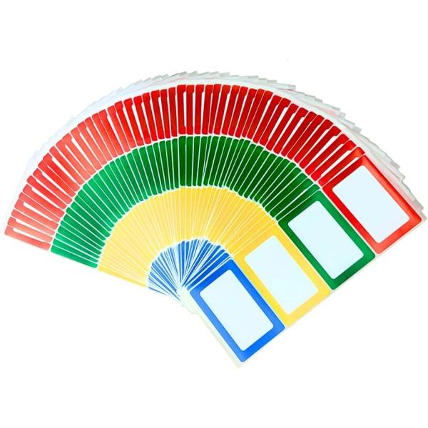 サイズ仕様: 使いやすい8.9x5.7cmの大きさで、手書きで簡単に記入できる名前ラベルシールセット内容: 赤、緑、黄、青の4色各50枚、合計200枚の豊富な枚数で用途に応じて使い分け可能多目的用途: 名札、ファイル整理、収納ボックスの分類...
