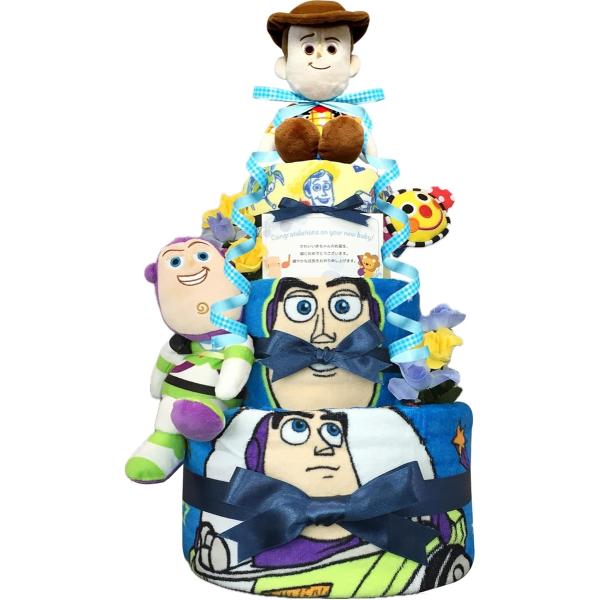バリエーションコード : 2BUDVUS5IVおもちゃの世界を舞台にした人気アニメ作品をイメージしたおむつケーキは、冒険心あふれる明るいデザインで、男の子への出産祝いとして多くの方に選ばれています。特別な日をもっと楽しく演出してくれる、そん...