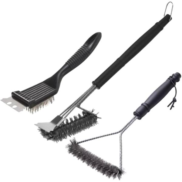 「食後の片付けを劇的に時短。BBQブラシセット」グリルや鉄板の強力な汚れを簡単に落とす必須のお掃除ツールセットです。焦げや汚れの用途に合わせて使い分けられる3種類三連ブラシ、三角ブラシ、スクレーパー付きブラシをセットにしました。耐久性に優れ...