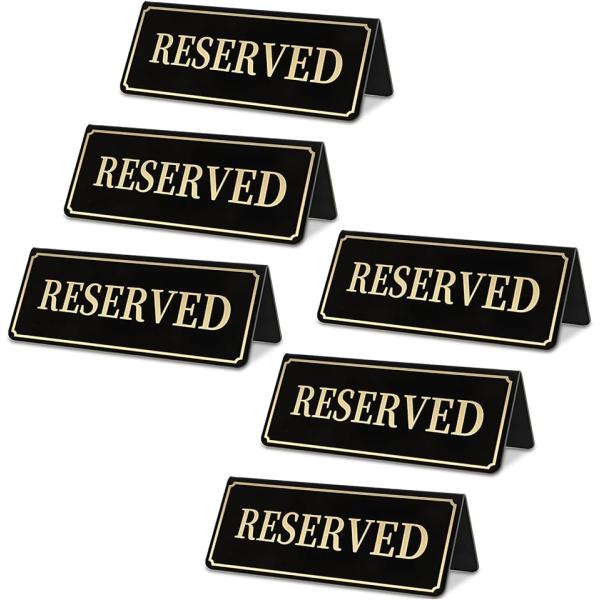 表記は英語で、外国のお客様にも認識していただけるようにいたしました。サイズ12x5x5cm、6枚入りアクリル製ですので水に強く、汚れても掃除でき何度でも使用可能です。両面に「RESERVED」の文字が印刷されています。ちょうど良いぐらいの大...