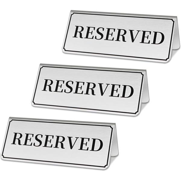 表記は英語表記で、外国のお客様にも認識していただけるようにいたしました。サイズ12x5x5cm、3枚入りステンレス製ですので水に強く、汚れても掃除でき何度でも使用可能です。両面に「RESERVED」の文字が印刷されています。ちょうど良いぐら...