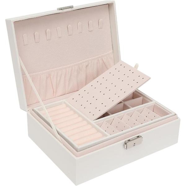 バリエーションコード : 2BUHN8OSKI高級感のあるPUレザー素材で、色は白、黒、ピンクからお選びいただけます。サイズは約23cmx17cmx9cmとコンパクトで持ち運びにも便利です。内部にはネックレスや指輪、ピアスなどを分類して収納...