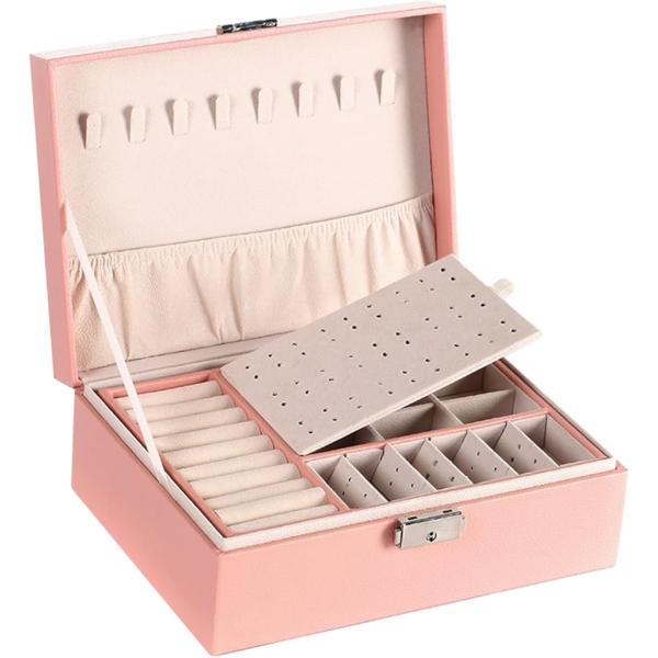 バリエーションコード : 2BUHN8OSKI高級感のあるPUレザー素材で、色は白、黒、ピンクからお選びいただけます。サイズは約23cmx17cmx9cmとコンパクトで持ち運びにも便利です。内部にはネックレスや指輪、ピアスなどを分類して収納...