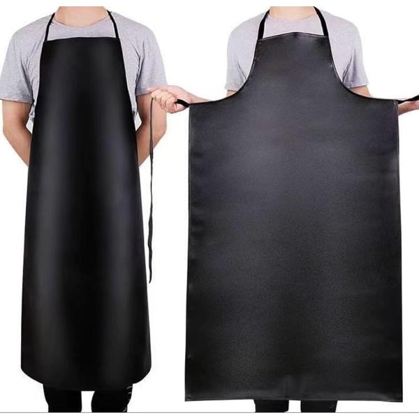 PVCビニール製の防水・防油エプロンです。スタイリッシュな黒色のデザインで男女ともに使えるユニセックスデザインです。2枚セットでの販売です。108cmのロング丈で胸から膝までしっかりガード。PVC素材なので水汚れや油汚れをしっかりガード。撥...