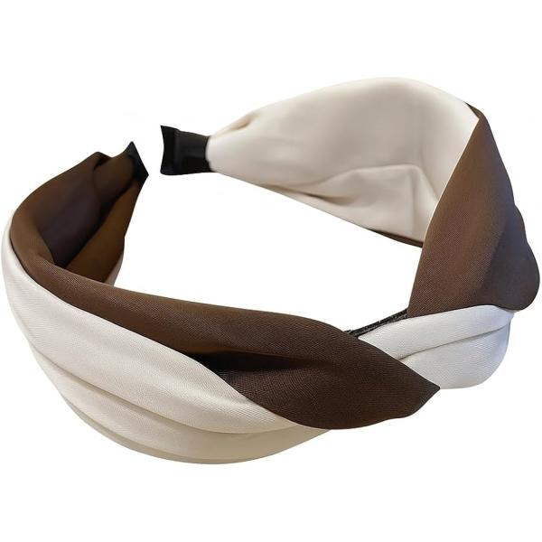 バリエーションコード : 2BUKG8COS4「上品ツヤのサテン調xバイカラー」 マット寄りのほんのり光沢サテンをツイストノットに仕立て、配色切替で顔まわりを明るく演出。シンプル服のアクセントにぴったり。「幅広デザインでこなれ感＆ズレにくい...