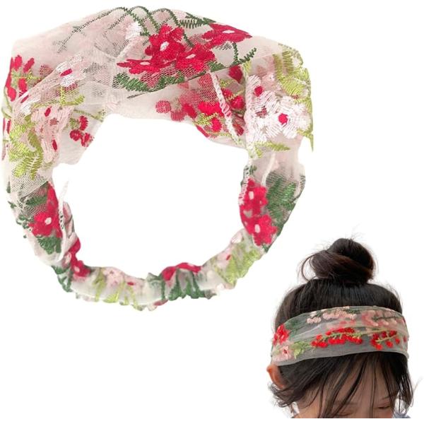 バリエーションコード : 2BUKGKUGN9「透け感チュールx花刺繍」 ふんわり透けるソフトメッシュに色とりどりのフラワー刺繍をON。被るだけで顔まわりが華やぐ主役級ヘアバンド。「幅広ターバン風デザイン」 最大幅約19cmのワイド仕様（平...
