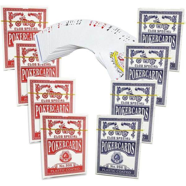 「色々遊べる大容量トランプセット」ポーカーやブラックジャックなどのカジノゲームから、マジックや占い、パーティやイベントの余興用アイテムとして、幅広く使えるトランプ8パックセットです。「シャッフルしやすいコート紙製」レッドとブルー4パックづつ...