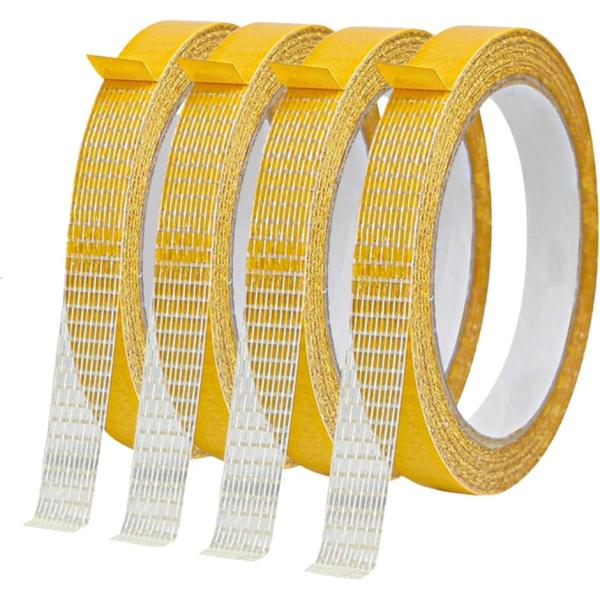 「超強力布用両面テープ 4本セット」ガラス繊維をベースにポリエチレンを組み合わせた特殊素材を採用。優れた粘着力と耐久性を実現しました。柔軟性もあり、布地にしっかりフィット。貼った後も剥がれにくく、残り粘着も少ないのが特長です。アイロン不要で...