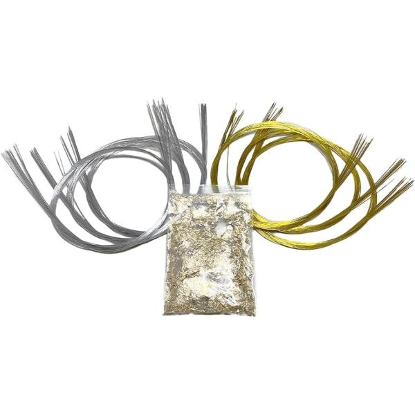 バリエーションコード : 2BULTOS831和装のヘアアクセサリー、ハンドメイド小物、お正月やお祝いのデコレーションに使える水引60本(金30本・銀30本)と金箔(合金)5gのセットです。水引は高級感があり丈夫で見栄えがします。和風の小物...