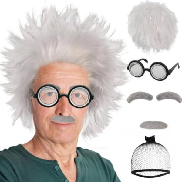 「4点セットで天才博士に即変身」白髪ウィッグ、つけ髭、眉毛、メガネの４点がセットになっているため、これだけで天才博士、科学者、マッドサイエンティストなどの本格的なキャラクターに一瞬で変身できます。手軽に完成度の高いコスプレを楽しみたい方に最...
