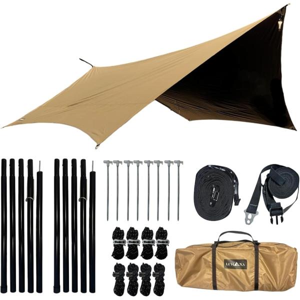 バリエーションコード : 2B9QTTWQWV「難燃加工」 タープ生地に難燃性塗料を加えることによって、ポリエステルタープの弱点を克服。焚き火の火の粉が飛んでも穴が空きにくく、燃え広がりにくい素材を提携工場と開発に成功。TCタープより軽く、...