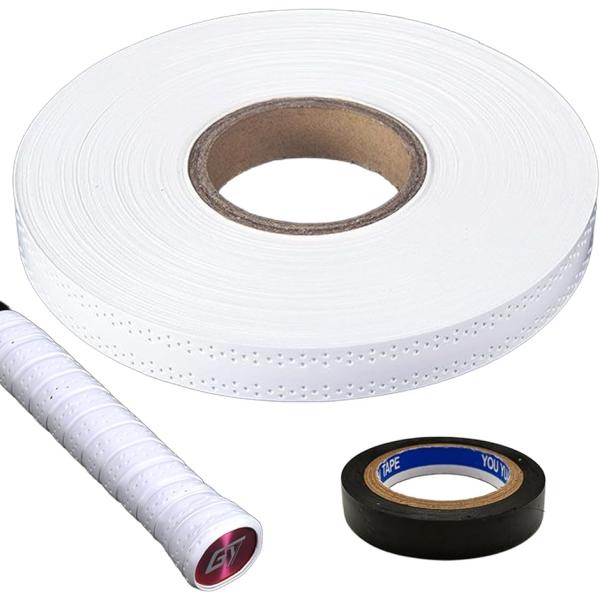 バリエーションコード : 2BUNDY4CLC「素材」ポリウレタン「長さ」45m「幅」約27mm「厚み」約0.7mm「カラー」色：ブラック、ライトブルー、ホワイト（全3色）「付属品」エンドテープ1本「ラケットなら約40回分。長く使える45m...