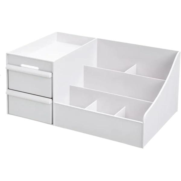 「化粧品収納ボックス 」9つの収納スペースを備え、小物や化粧品をスッキリ整理整頓できます。さらに引き出し付きなので、収納の幅が広がり、使いやすさも抜群です。階段状の形状で奥行きのある収納を実現。短いものは手前に、背の高いボトルなどは奥に置け...