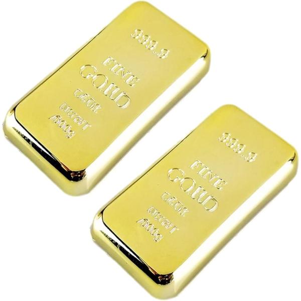バリエーションコード : 2BUOT8U2XVリアルなデザインの金塊インゴットレプリカ2個セットです。金の延べ棒のリアルなデザインでデスクや書棚に置くだけで高級感を醸し出します。1個約140gと、ペーパーウェイトとしてちょうど良い重量でご用...