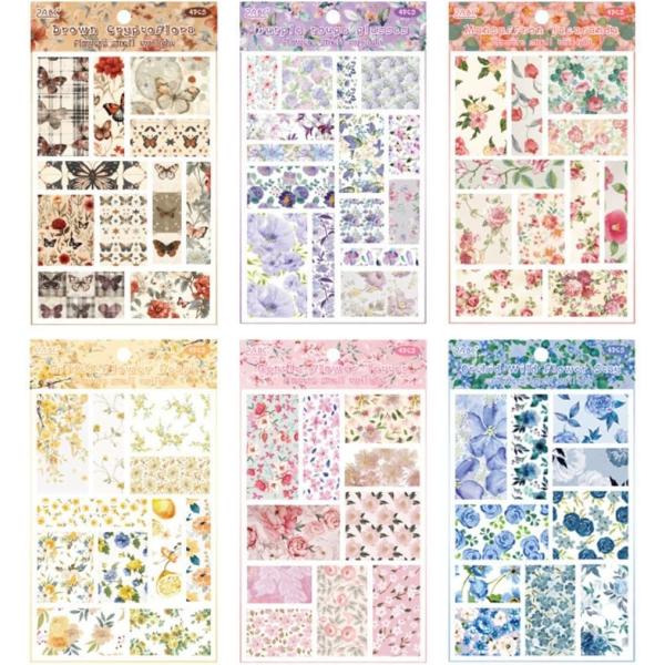 バリエーションコード : 2BUOV9P9TG様々な種類の花々や植物が繊細に描かれた、フローラルデザインのステッカー6種セット。リアルな花びらの質感や、ヴィンテージ感あふれる、多様な花、葉、蝶などの異なる色合いや雰囲気のボタニカルモチーフが...