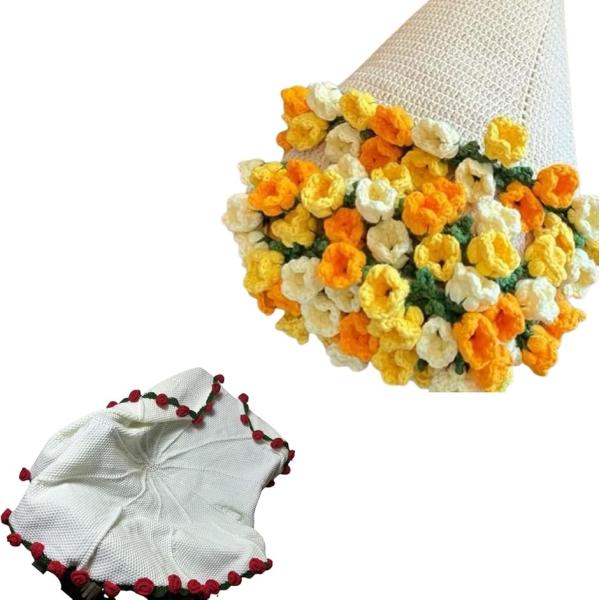 バリエーションコード : 2BUPHXIDFO「枯れない花束 ブランケット」オレンジxイエロー「心のこもった手編みブランケット」オレンジxイエロー「プレゼントに最適なブーケブランケット」オレンジxイエロー