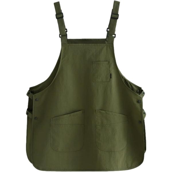 バリエーションコード : 2BUS5FTF0G「シンプルな脱着で快適装着」かぶるだけで使えるベストタイプのワークエプロンです。ひもを結ぶ手間がないため、作業やアウトドアの手間が省け、すぐに動き出せます。前後対称なデザインで、どの向きでも使え...