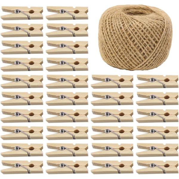 バリエーションコード : 2BUSLI865Y装飾やクラフトに。木製ピンチ100個と麻紐100ｍのセットです。写真やメッセージカードなどの飾りつけに最適。イベントやお部屋を華やかに演出します。工作やDIYなど使い方は自由自在。「幅広いシーン...