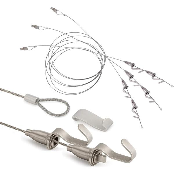 バリエーションコード : 2BU18CI6O1「製品概要」 絵画やハンドメイド作品の展示に欠かせないフック付きのワイヤーです。ピクチャーレールなどに額縁や絵画を簡単に吊り下げることができます。