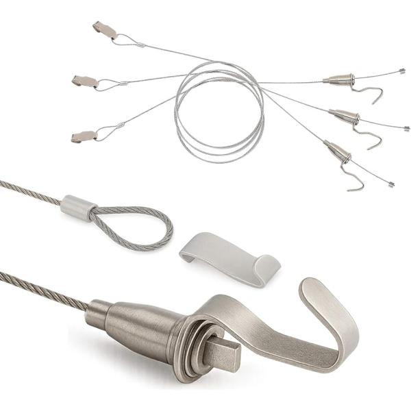 バリエーションコード : 2BU18CI6O1「製品概要」 絵画やハンドメイド作品の展示に欠かせないフック付きのワイヤーです。ピクチャーレールなどに額縁や絵画を簡単に吊り下げることができます。