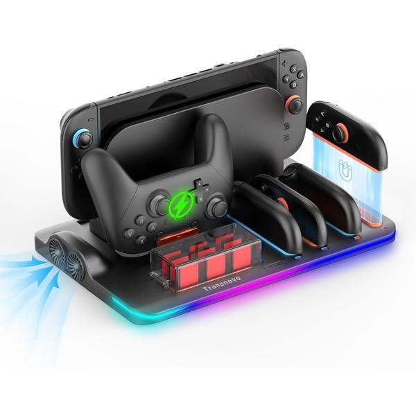 バリエーションコード : 2BUSGW3TWN「6in1磁着式3H急速充電」Switch 2用の充電ドック，磁気吸着設計で4台のジョイコンをピタッと固定、Proコントローラー1台と同時充電可能。3時間の急速充電を実現（USB/Dock両対応...